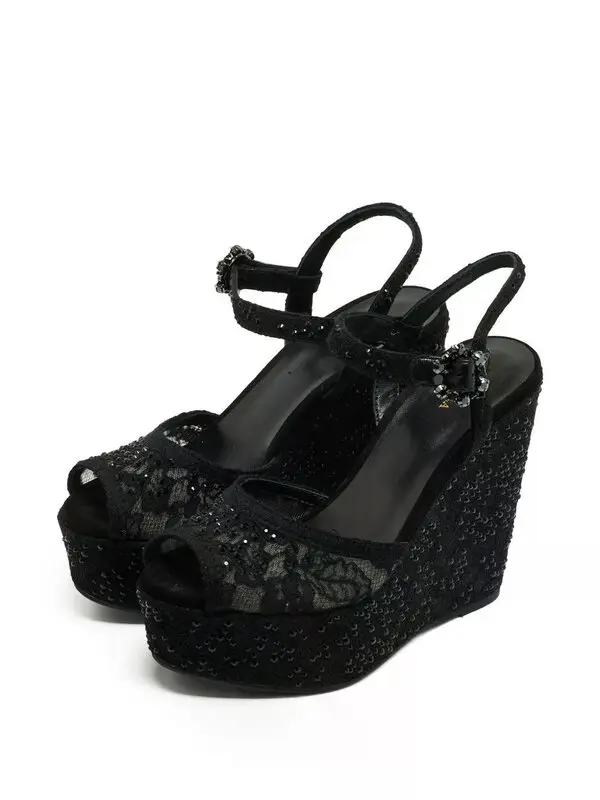 LE SILLA Crystal-embellished Lace Sandals - Black