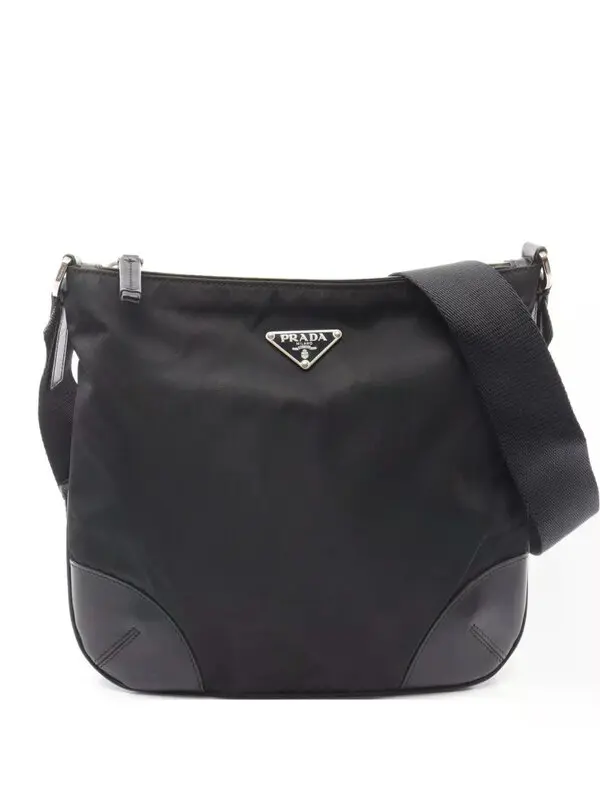 Prada 2010s Triangle Logo Shoulder Bag - Black