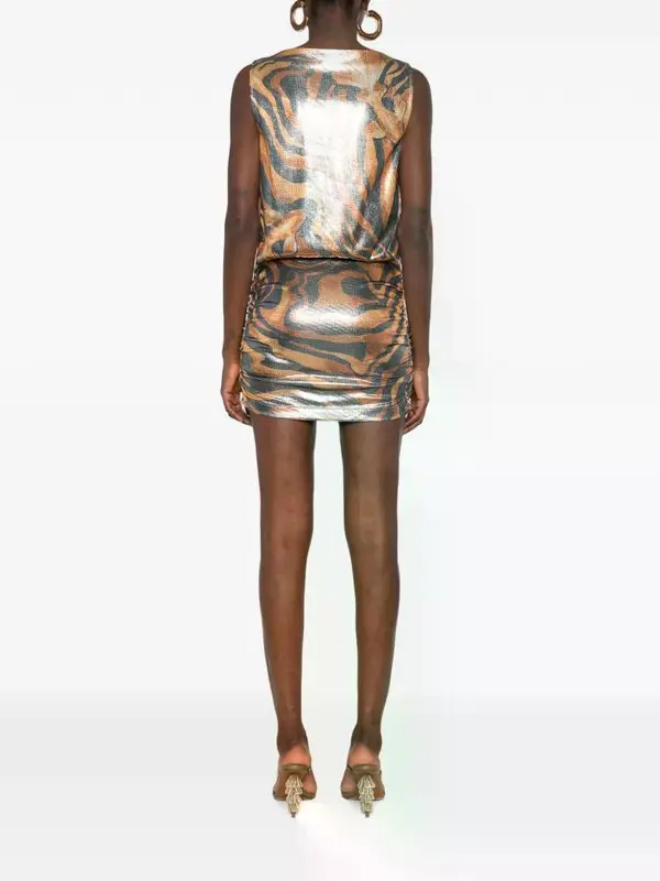 Alberta Ferretti Tiger-print Metallic Draped Mini Dress - Orange