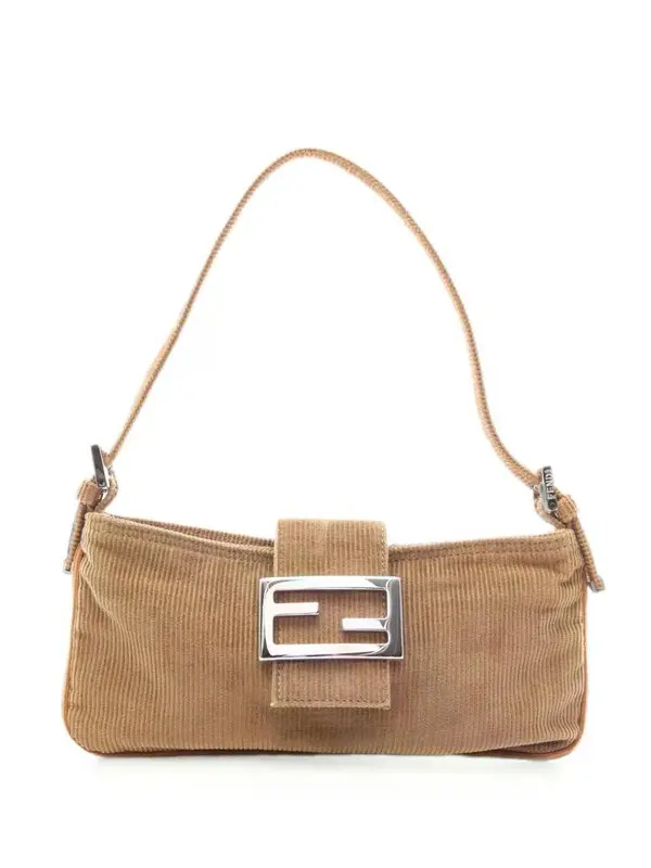 Fendi 2000s Mamma Baguette Corduroy Shoulder Bag - Neutrals