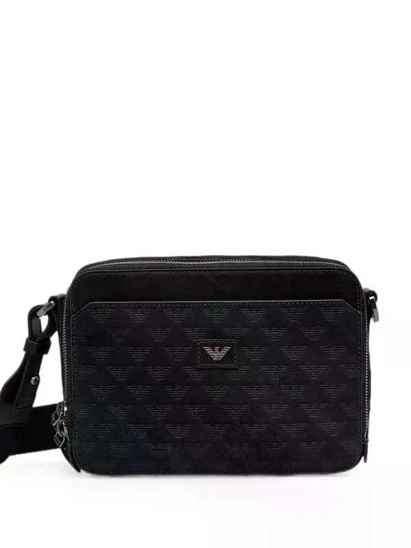 Emporio Armani Cross Body Camera Bag In Textured Leather With A Zip Closure - Blue