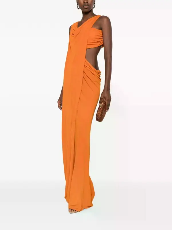 Alberta Ferretti Draped Cut-out Maxi Dress - Orange