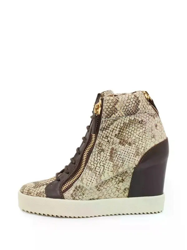 GIUSEPPE ZANOTTI Python-embossed Wedge Sneakers - Neutrals
