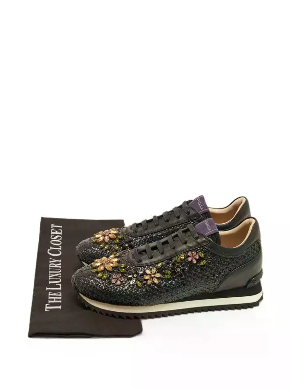 LE SILLA Crystal-embellished Raffia Sneakers