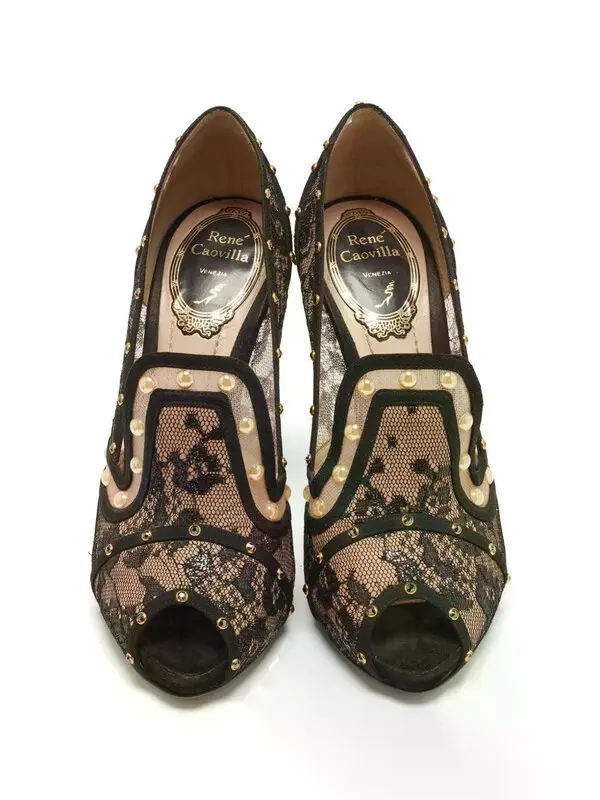 Rene Caovilla Lace Pearl-embellished Pumps