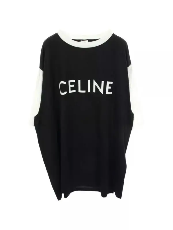 Celine Logo Print Fringe T-shirt