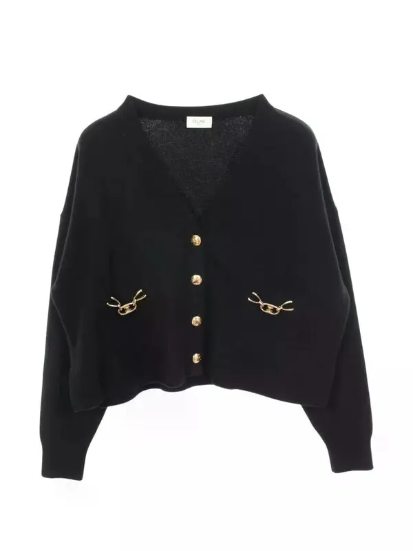 Celine 2010s Triomphe Button Cardigan - Black