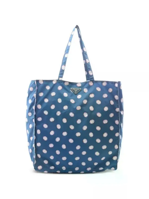 Prada 2010s Triangle Logo Tote Bag - Blue
