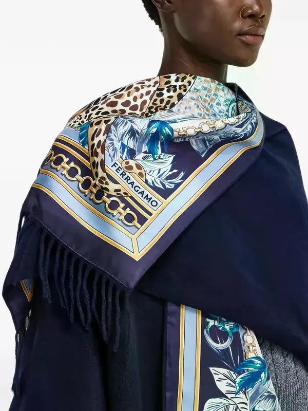 FERRAGAMO Feline-print Reversible Cape - Blue