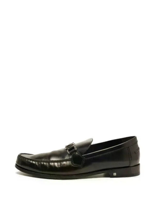 LOUIS VUITTON Leather Initials Plaque Penny Strap Loafers