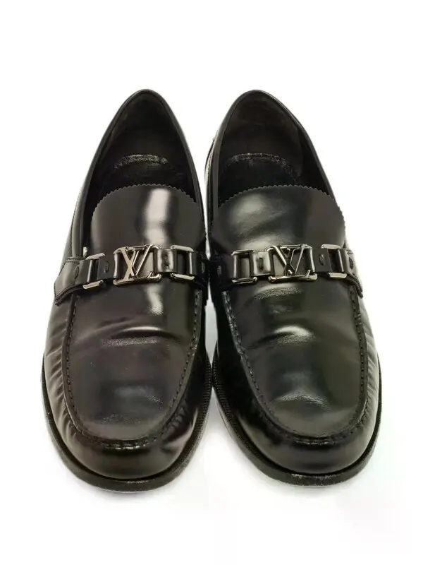 LOUIS VUITTON Leather Initials Plaque Penny Strap Loafers