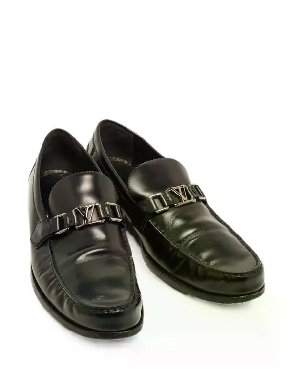 LOUIS VUITTON Leather Initials Plaque Penny Strap Loafers