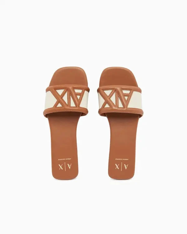 Armani Exchange Canvas And Logo Flat Sandals