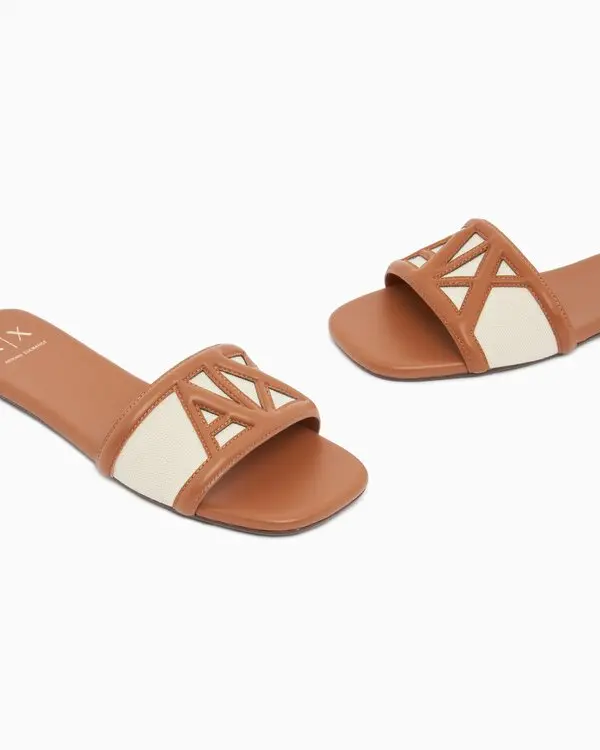 Armani Exchange Canvas And Logo Flat Sandals