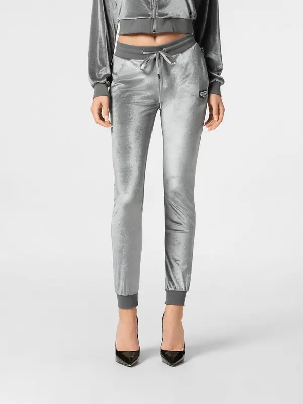 Philipp Plein Slim Fit Chenille Velvet Jogging Pants With Drawstring Waist - Grey
