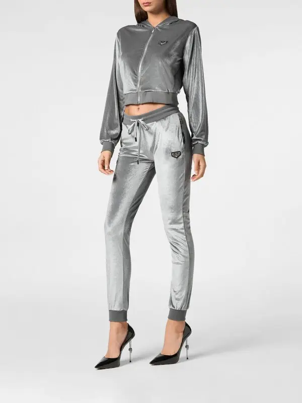 Philipp Plein Slim Fit Chenille Velvet Jogging Pants With Drawstring Waist - Grey