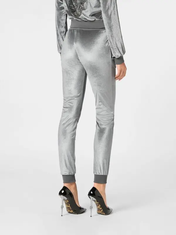 Philipp Plein Slim Fit Chenille Velvet Jogging Pants With Drawstring Waist - Grey