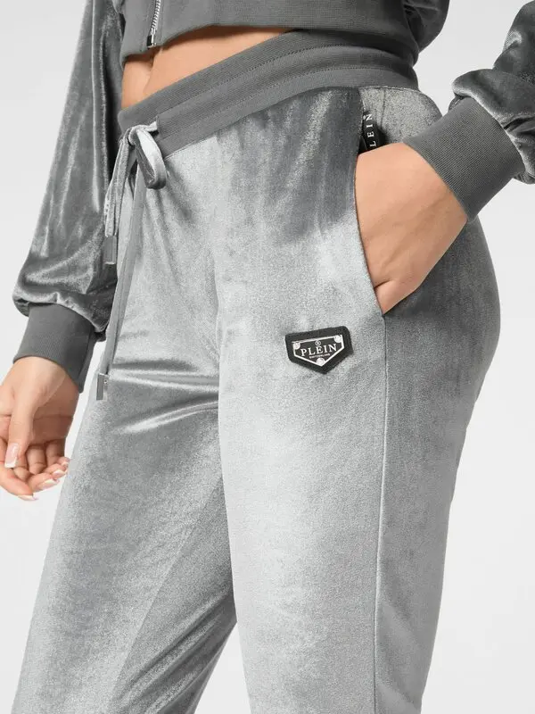 Philipp Plein Slim Fit Chenille Velvet Jogging Pants With Drawstring Waist - Grey