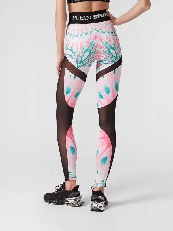 PLEIN SPORT Stretch-tech Fabric Sports Leggings With Graphic Print And Rhinestones