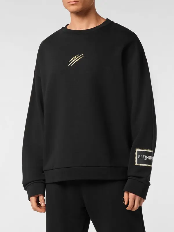 PLEIN SPORT Crewneck Cotton Sweatshirt With Laminated Contrast Logo