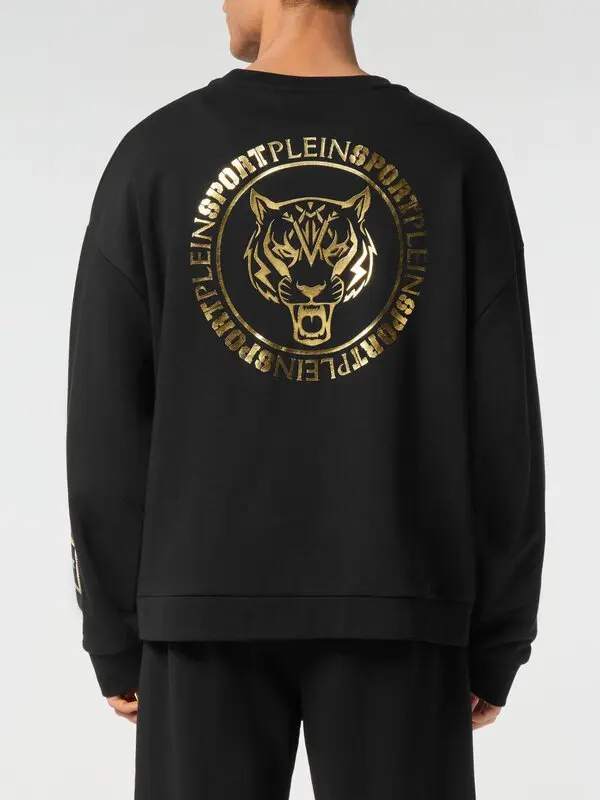 PLEIN SPORT Crewneck Cotton Sweatshirt With Laminated Contrast Logo