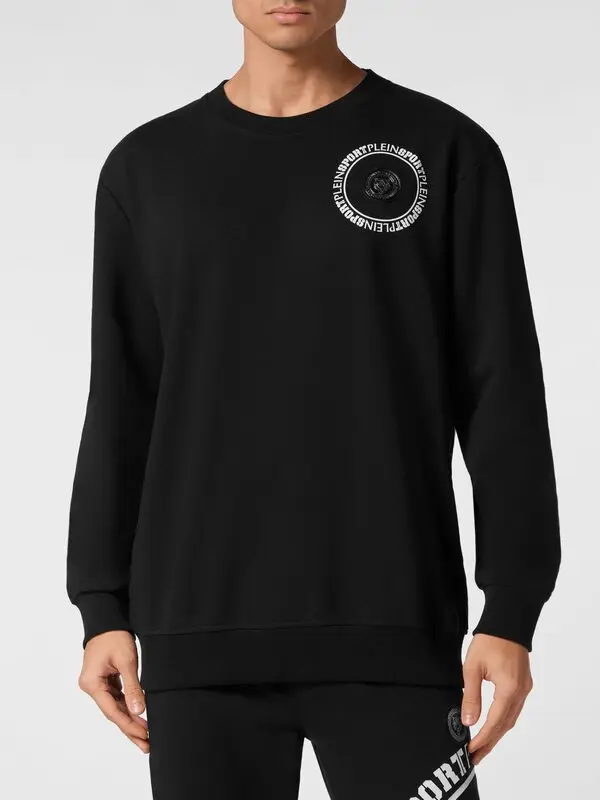 PLEIN SPORT Crewneck Cotton Sweatshirt With Contrast Logo And Back Print - Black