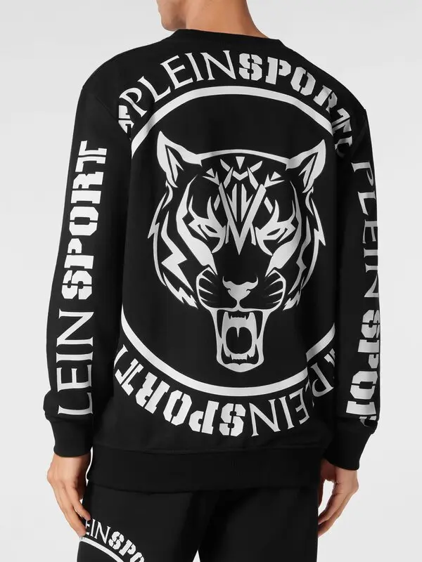 PLEIN SPORT Crewneck Cotton Sweatshirt With Contrast Logo And Back Print - Black