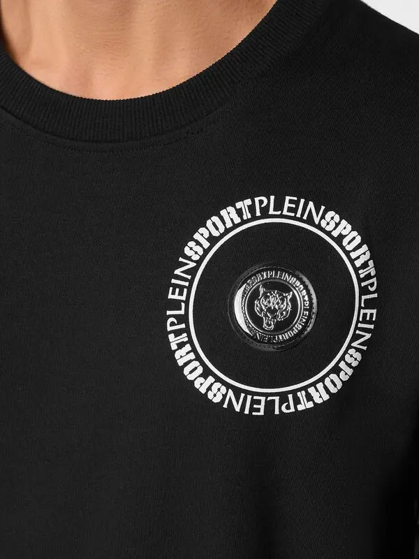 PLEIN SPORT Crewneck Cotton Sweatshirt With Contrast Logo And Back Print - Black