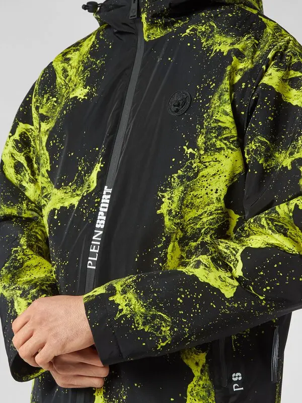 PLEIN SPORT Hooded Windbreaker Jacket With All-over Abstract Print