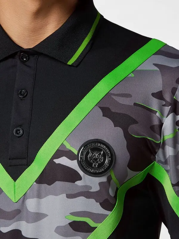 PLEIN SPORT Camouflage And Chevron Print Jersey Polo Shirt