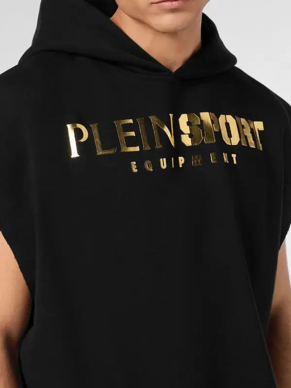 PLEIN SPORT Sleeveless Jersey Hoodie With Contrast Logo