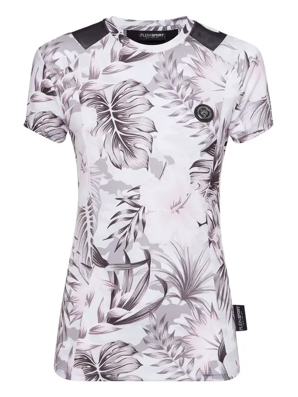 PLEIN SPORT Slim Fit Jersey T-shirt With Floral Print And Back Logo