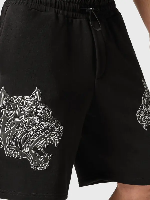 PLEIN SPORT Jersey Jogging Shorts With Graphic Print And Drawstring Waist