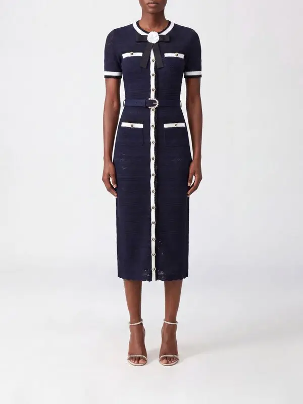 SELF-PORTRAIT Slim Fit Mini Knit Dress In Cotton Blend With Bow And Belt