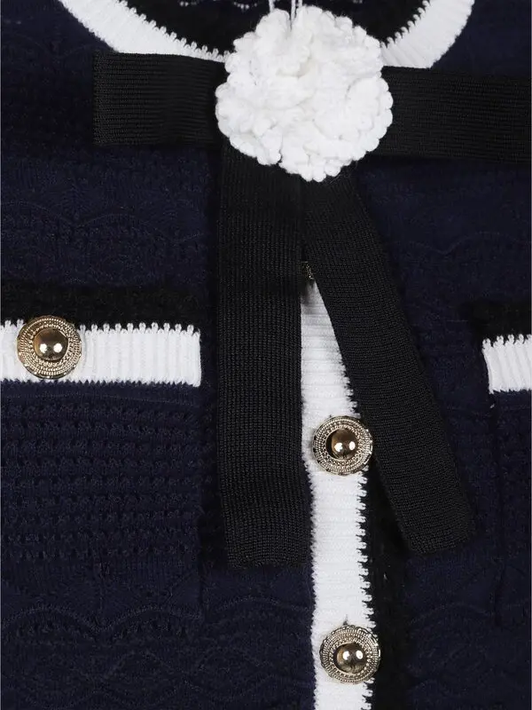 SELF-PORTRAIT Slim Fit Mini Knit Dress In Cotton Blend With Bow And Belt