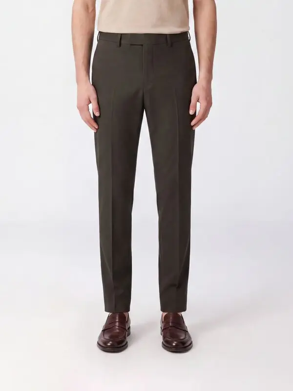 PT TORINO Slim Fit Trousers In Virgin Wool With An Off-center Closure - Dark