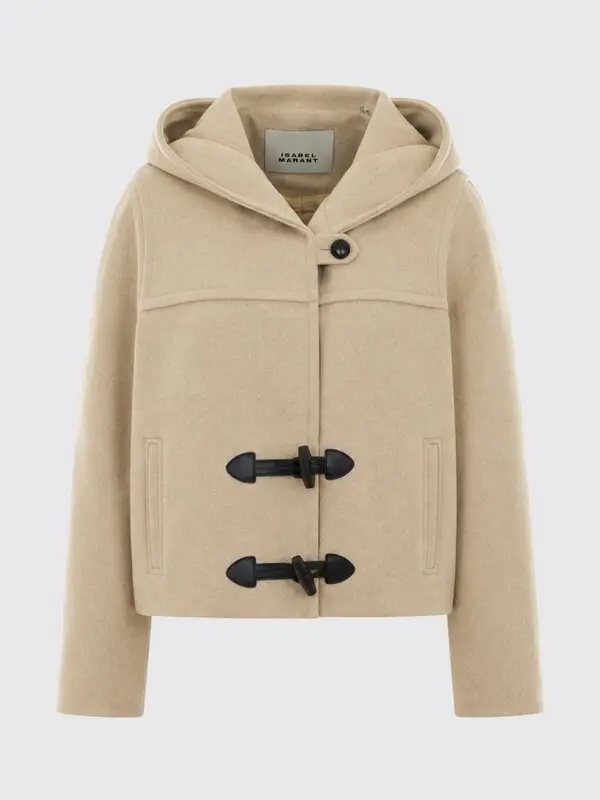 Isabel Marant Étoile Short Cotton Duffle Coat With Hood And Leather Inserts - Beige