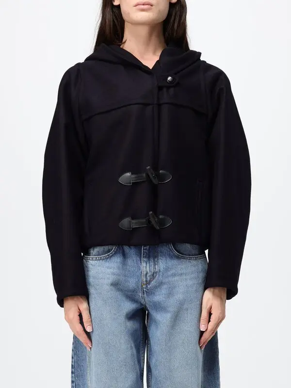 Isabel Marant Étoile Short Cotton Duffle Coat With Hood And Leather Inserts