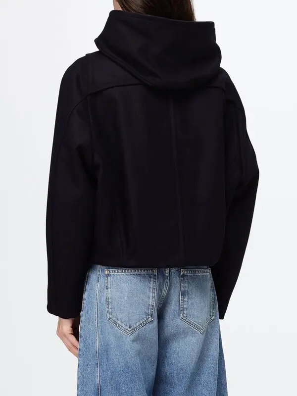 Isabel Marant Étoile Short Cotton Duffle Coat With Hood And Leather Inserts