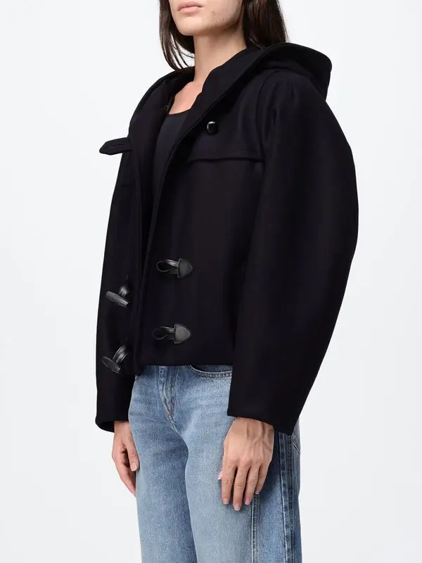 Isabel Marant Étoile Short Cotton Duffle Coat With Hood And Leather Inserts