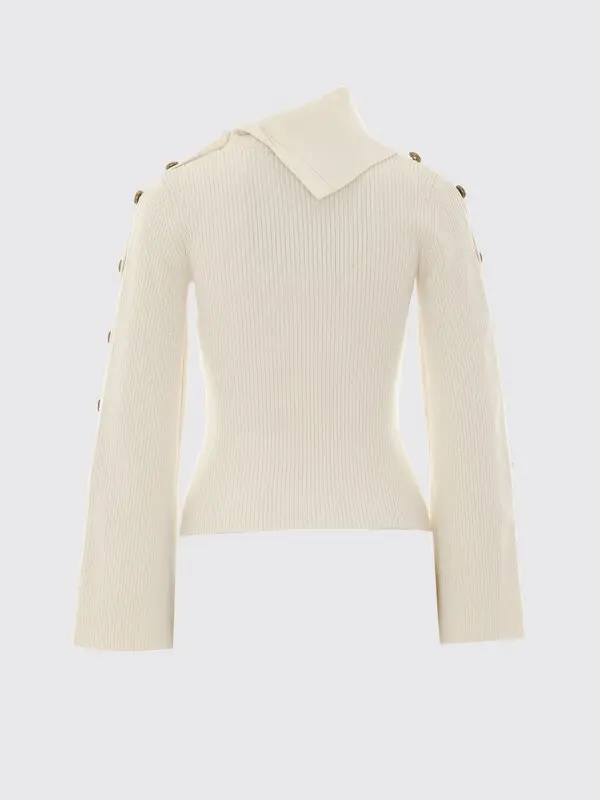 Elisabetta Franchi Slim Fit Ribbed Turtleneck Sweater With Metal Logo Detail - White