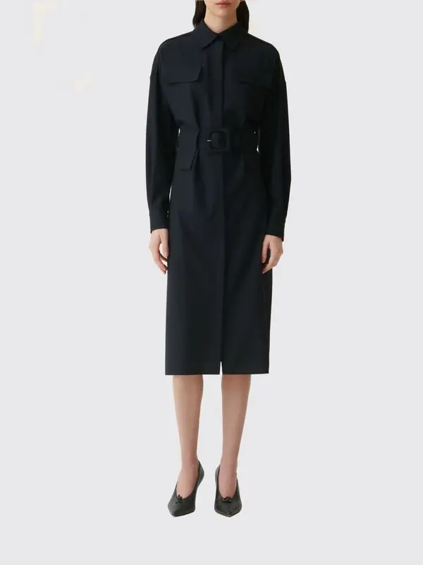 Fabiana Filippi Wool-blend Midi Shirt Dress With Belt - Blue
