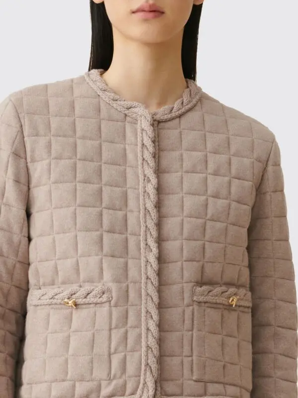 Fabiana Filippi Quilted Wool And Cashmere Jacket With Crochet Trims - Coffee