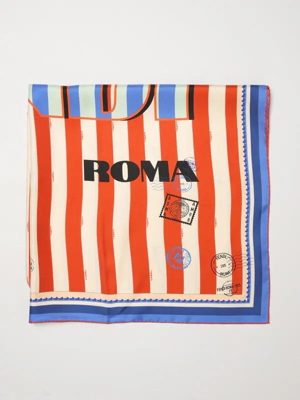 Fendi Square Silk Foulard With A Two-tone Striped Pattern - Gnawed Blue