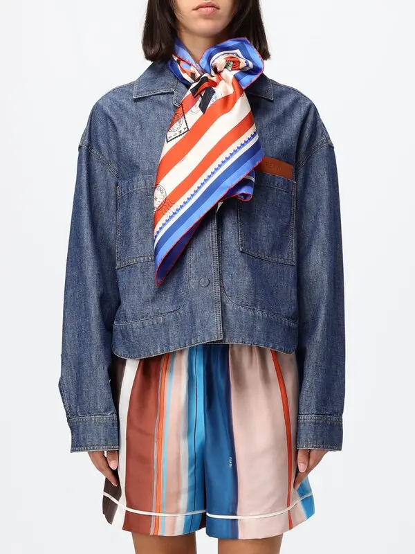 Fendi Square Silk Foulard With A Two-tone Striped Pattern