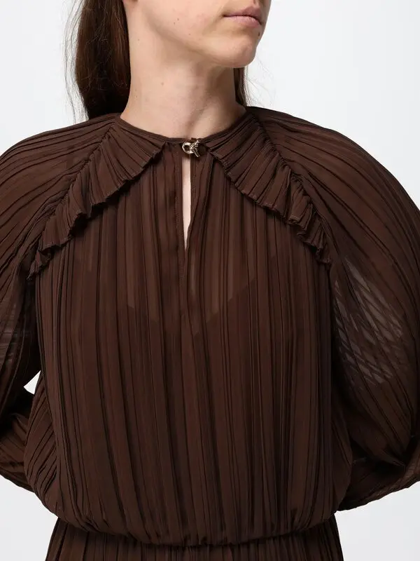 Fabiana Filippi Long Pleated Crêpe Tunic With Long Sleeves And A Crew Neck - Ebony