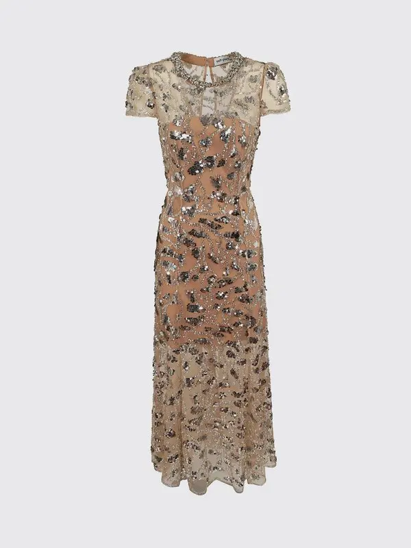 SELF-PORTRAIT Slim Fit Sequin-embroidered Midi Evening Dress
