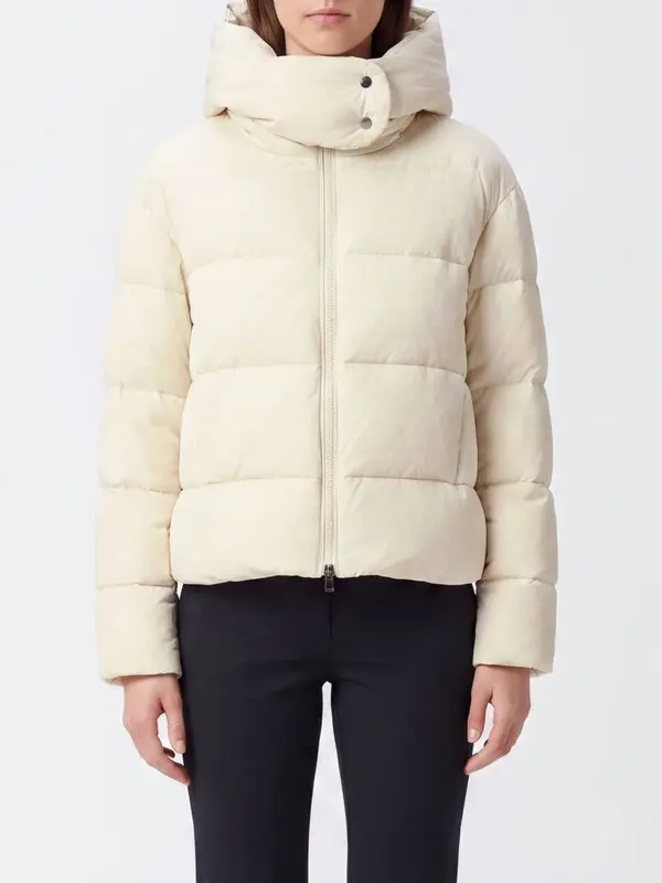Pinko Giza Quilted Nylon Short Puffer Jacket With High Neck And Love Birds Logo - Beige