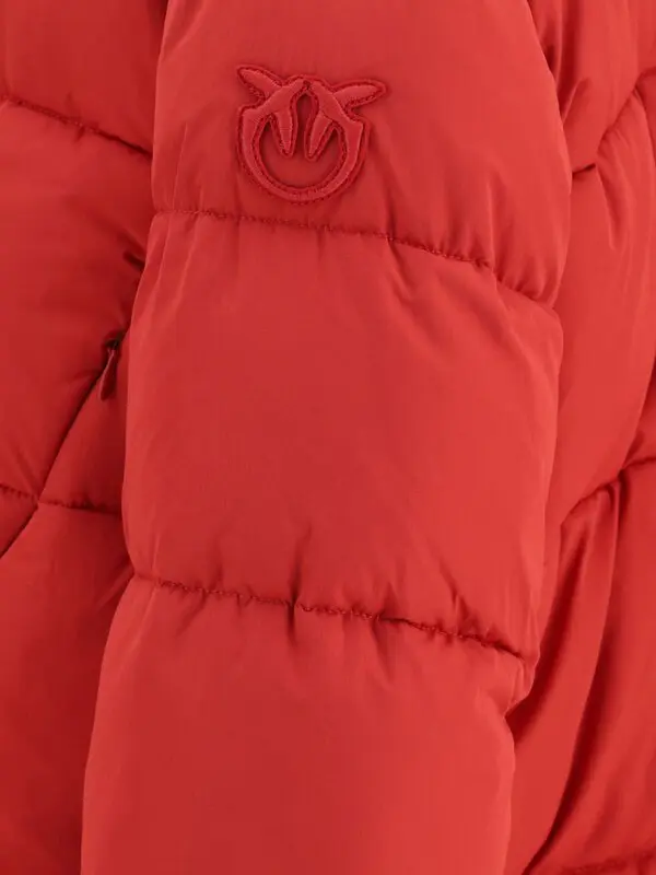 Pinko Giza Quilted Nylon Short Puffer Jacket With High Neck And Love Birds Logo - Red