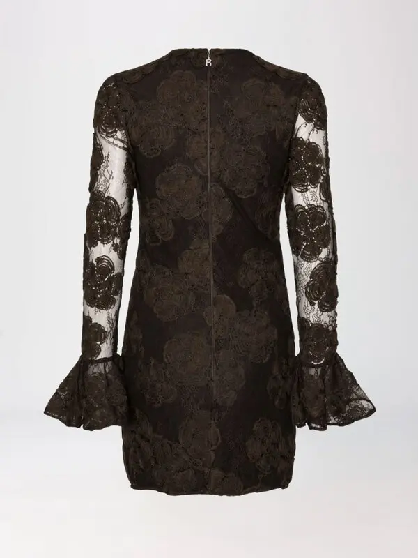 ROTATE BY BIRGER CHRISTENSEN Slim Fit Lace Mini Sheath Dress With Long Sleeves And Flared Cuffs